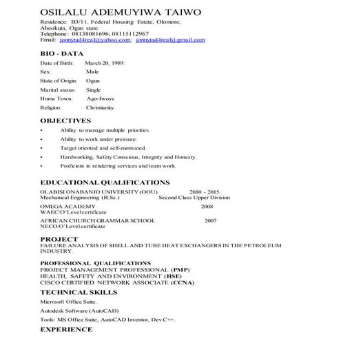 NEW CV nysc second format | DOCX