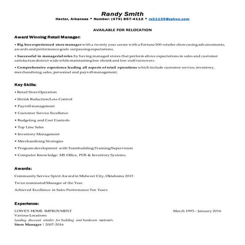 Randy Smith Resume | PDF
