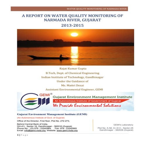 A Report on Water Quality Monitoring of Narmada River | PDF