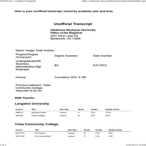 OKWU Transcript | PDF