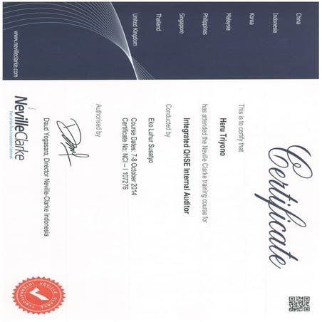 Internal Auditor Certificate | PDF