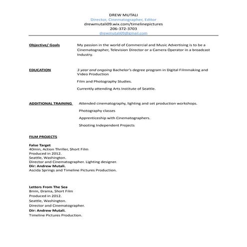 RESUME Drew Mutali FILM | PDF