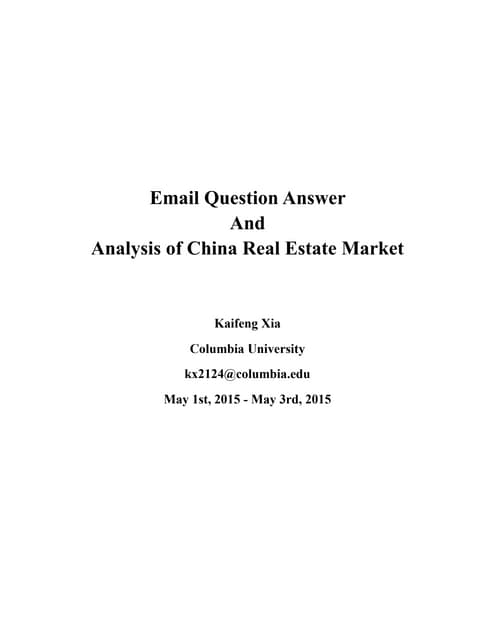 Real Estate Report And Classfication Model Kaifeng Xia Pdf