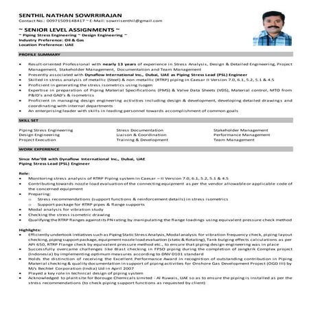 Senthil Nathan Senior Piping Stress Engineer | PDF