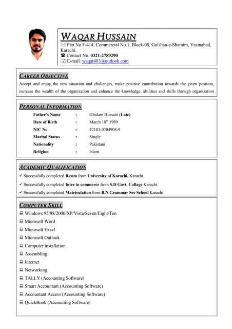 SIMPLE COMPUTER OPERATOR CV | RESUME | PDF