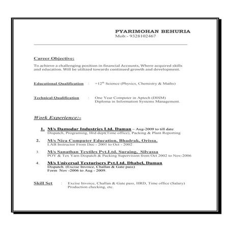 RESUME PYARIMOHAN | PDF