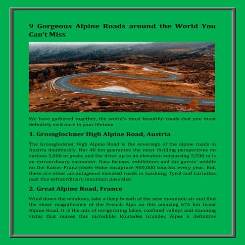 9 Gorgeous Alpine Roads around the World You Can’t Miss | PDF