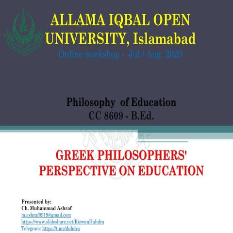 GREEK PHILOSOPHERS' PERSPECTIVE ON EDUCATION | PDF