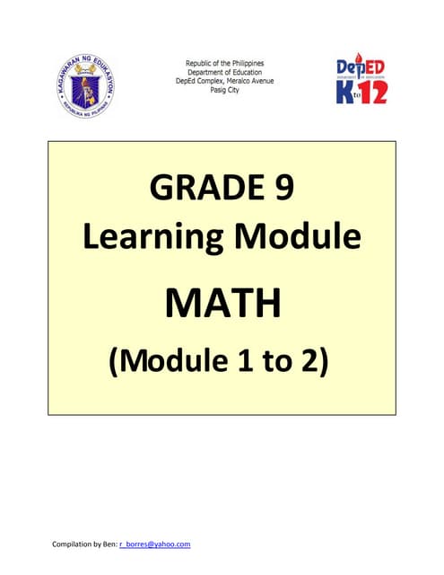 Q1 A-D-M Grade 9 - Mathematics week 1-4 | PDF | Physics | Science