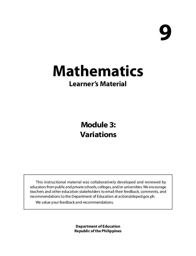 Grade 9: Mathematics Unit 3 Variation