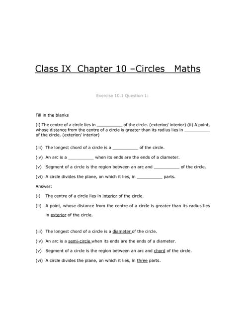 Maths Circle PPT Class10 | PPTX