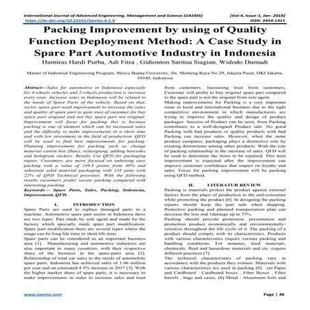 Packing Improvement by using of Quality Function Deployment Method: A Case Study in Spare Part ...
