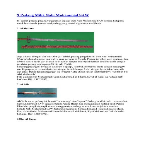 9 pedang milik nabi muhammad saw | DOCX