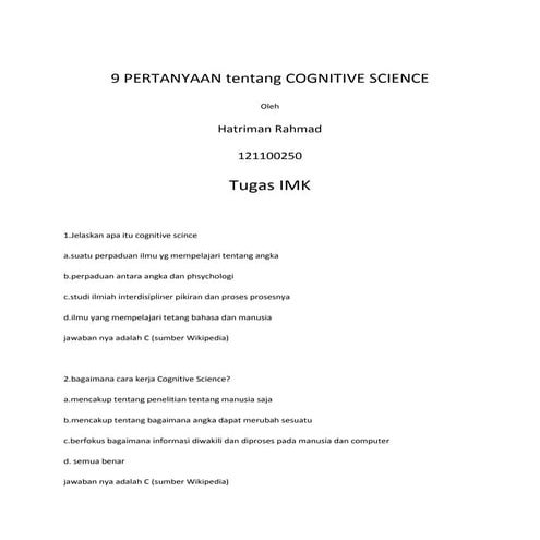 9 pertanyaan tentang cognitive science | PDF