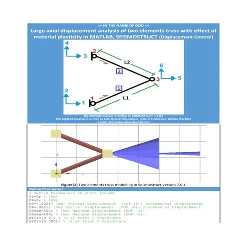 Large axial displacement analysis of two elements truss with effect of material plasticity in ...