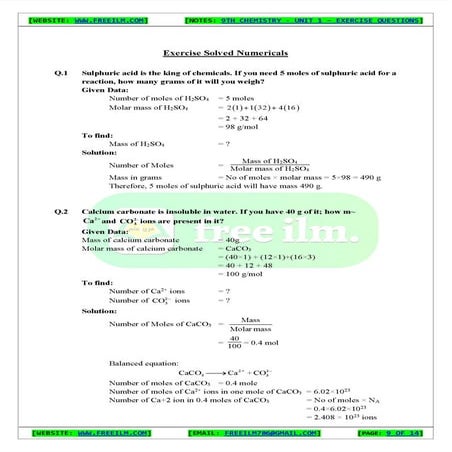 9th Chemistry Numericals 1st Chapter | PDF