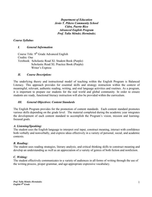 English I Syllabus | PDF