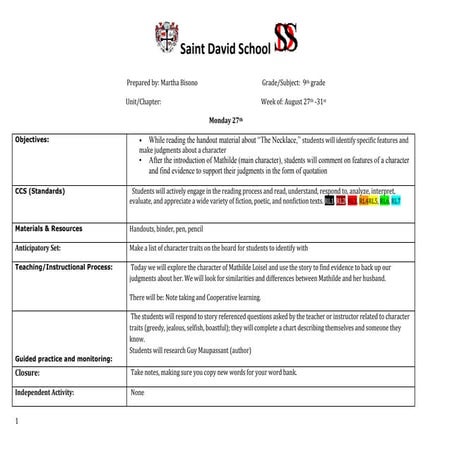 9th grade lesson planning 2013 | DOCX