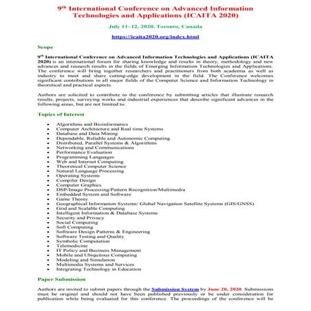 Call for papers - 9th International Conference on Advanced Information Technologies and ...