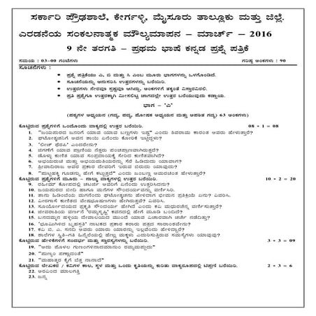 9th standard kannada question paper | PDF