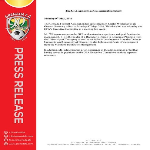 9th May 2016 New GFA General Secretary | PDF