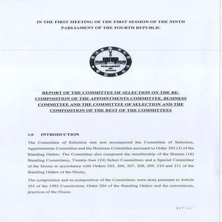 All of the Ninth Parliament Committees in Ghana | PDF
