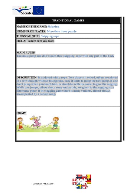 9 traditional games worksheet | DOCX
