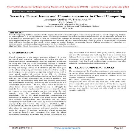 Security Threat Issues And Countermeasures In Cloud Computing Pdf