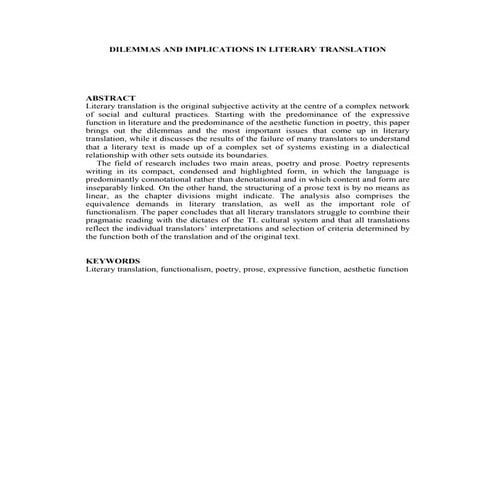 Dilemmas and implications in literary translation | PDF
