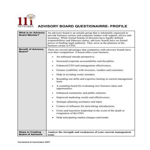 Advisory Board Profile 2008 | DOC