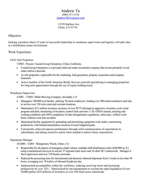 Eric Updated 2016 Resume2 | DOCX | Logistics | Business