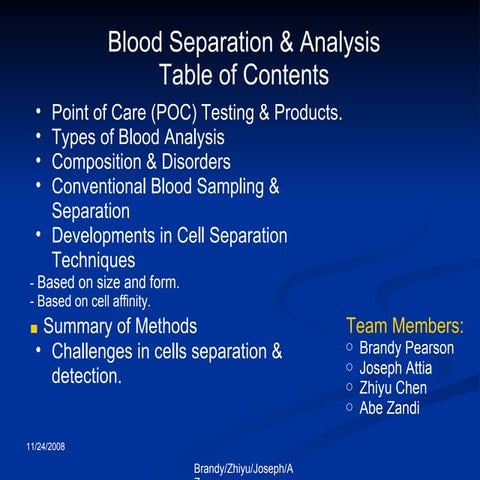 Assessment Of Mems Blood Separation Techniques | PPT