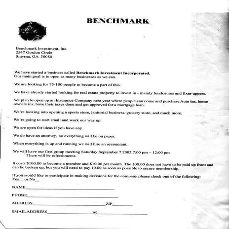 Benchmark Business Letter (Original Copy) | PDF