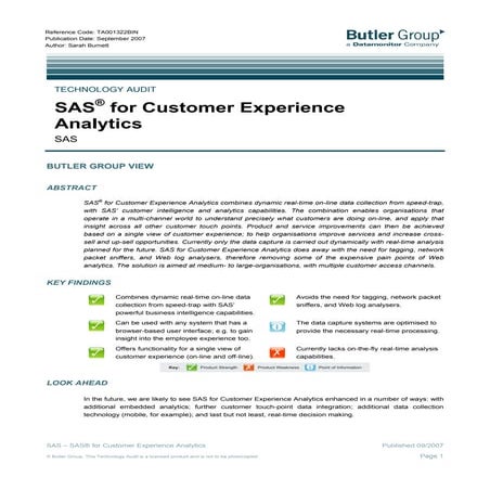 Butler Group Technology Audit Sas For Customer Experience Analytics, September 2007 | PDF