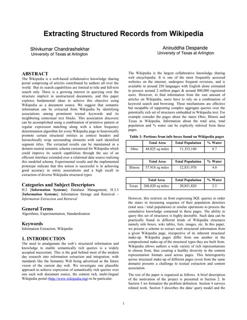 Extracting Structured Records From Wikipedia | PDF Extracting Structured Records From Wikipedia | PDF