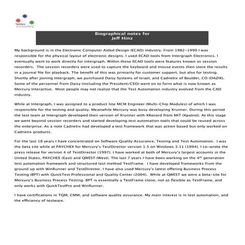 Jeff Hinz Bio Document | PDF