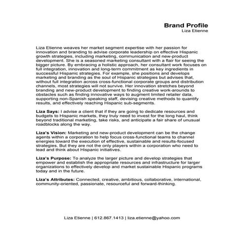 Liza Etienne Brand Profile | DOC