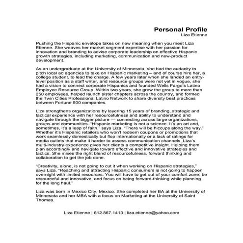 Liza Etienne Personal Profile | DOC