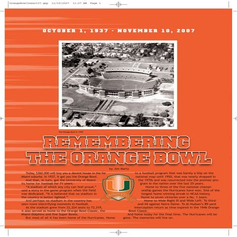 Remembering the Orange Bowl 2007 Football Program insert | PDF ...