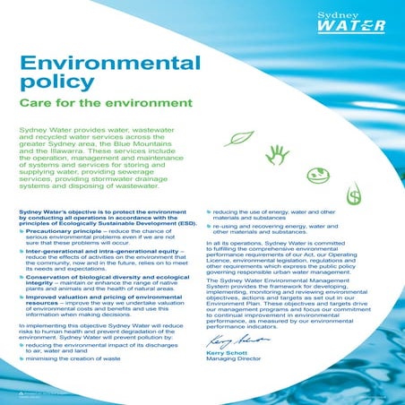 Sydney Water Care For The Environment Environmental Policy | PDF
