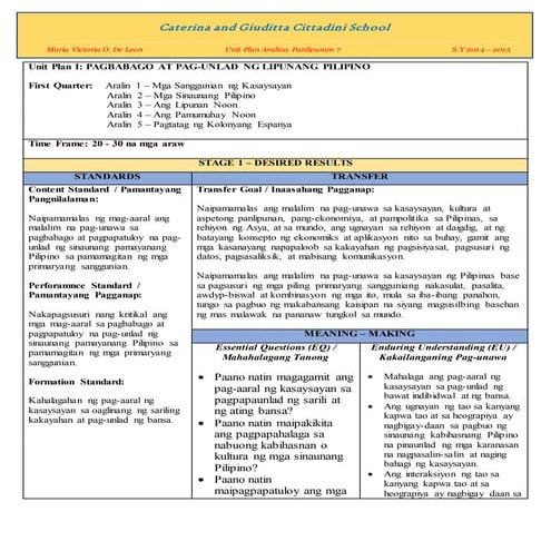 Unit Plan of Grade 7 | DOCX