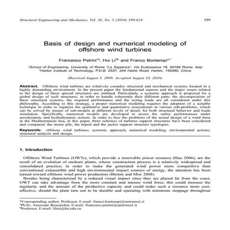 Basis Of Design And Numerical Modeling Of Offshore Wind Turbines Pdf
