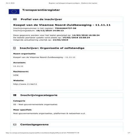11.11.11 ingeschreven als lobbyist bij Europa | PDF