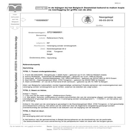 Oprichtingsakte Referendum Partij (RP) in Staatsblad | PDF