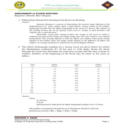 Flood Routing Using Muskingum Method Docx