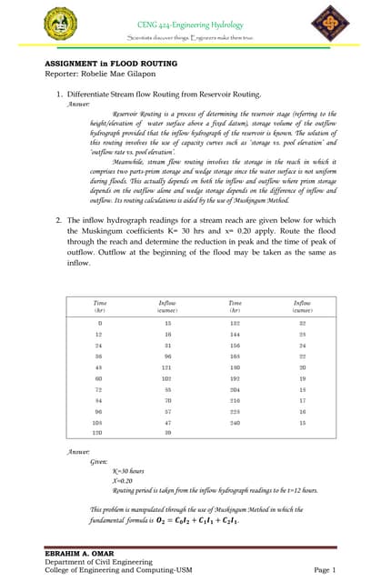 Flood Routing Using Muskingum Method Docx