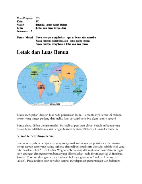 materi benua kelas enam semester satu kelas 6 | PPTX