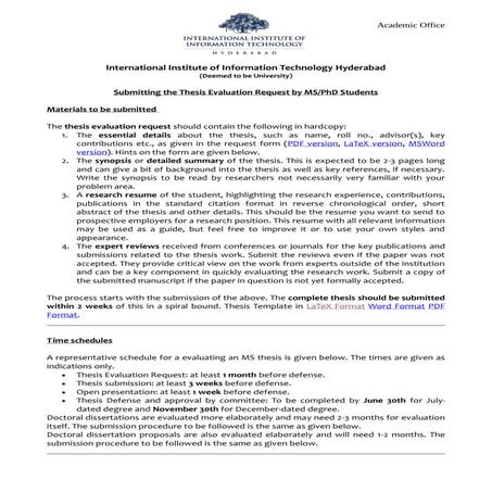 Submitting the Thesis Evaluation Request by MS/PhD Students (IIIT ...