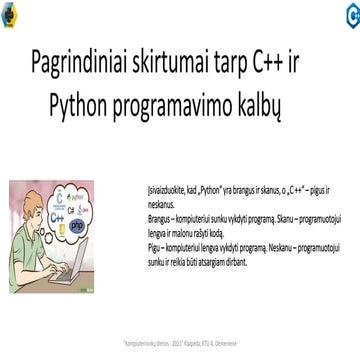 Alina Dėmenienė. Pagrindiniai skirtumai tarp C++ ir Python | PPT