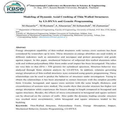 Modeling of Dynamic Axial Crushing of Thin Walled Structures by LS-DYNA and Genetic Programming ...